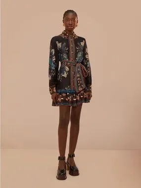 FARM Rio | Dresses | Farm Rio Blossom Tapestry Long Sleeve Shirt Mini ...